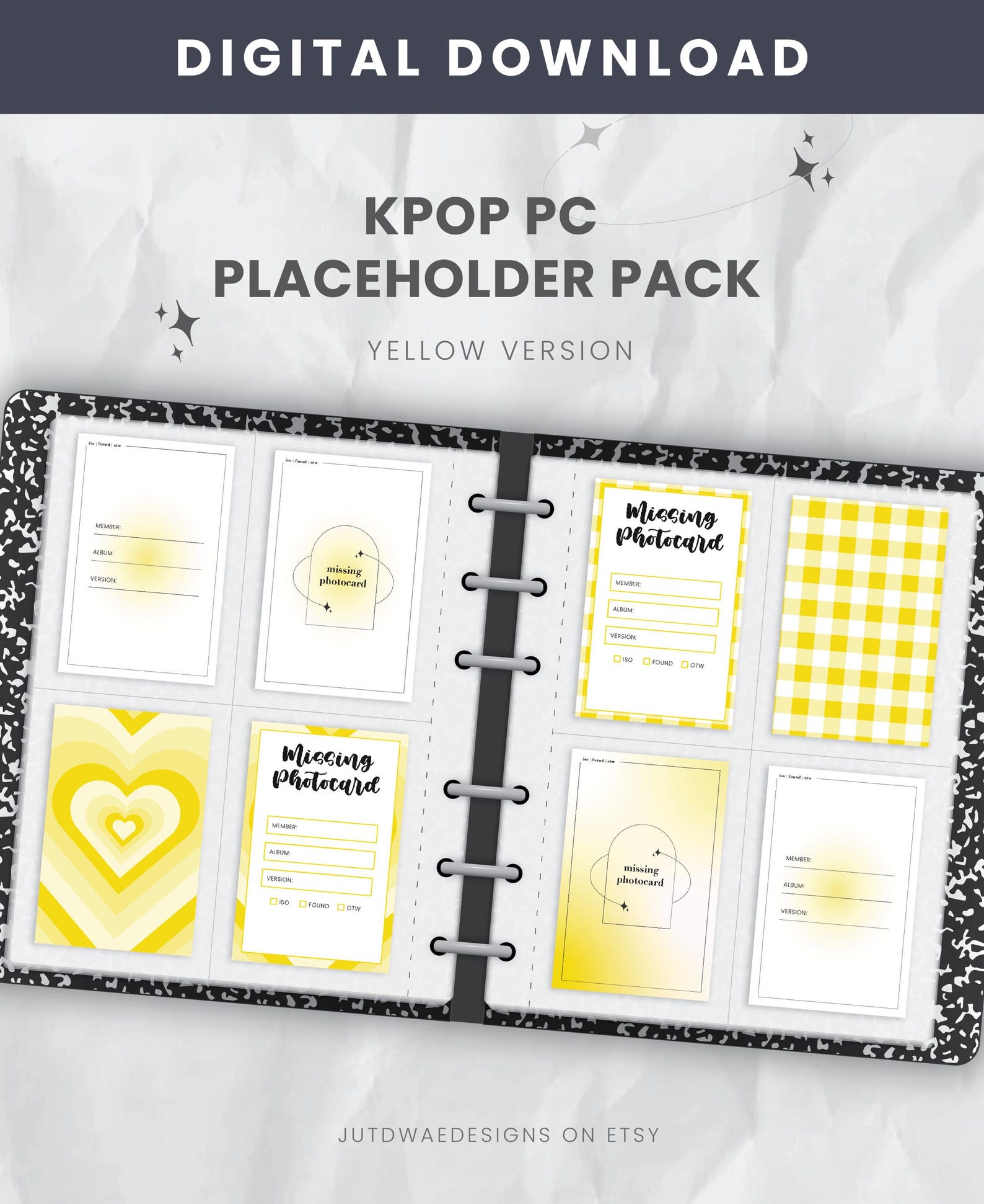 Kpop Yellow Photocard Placeholder | Binder Filler | Bias Pc | Kpop ...