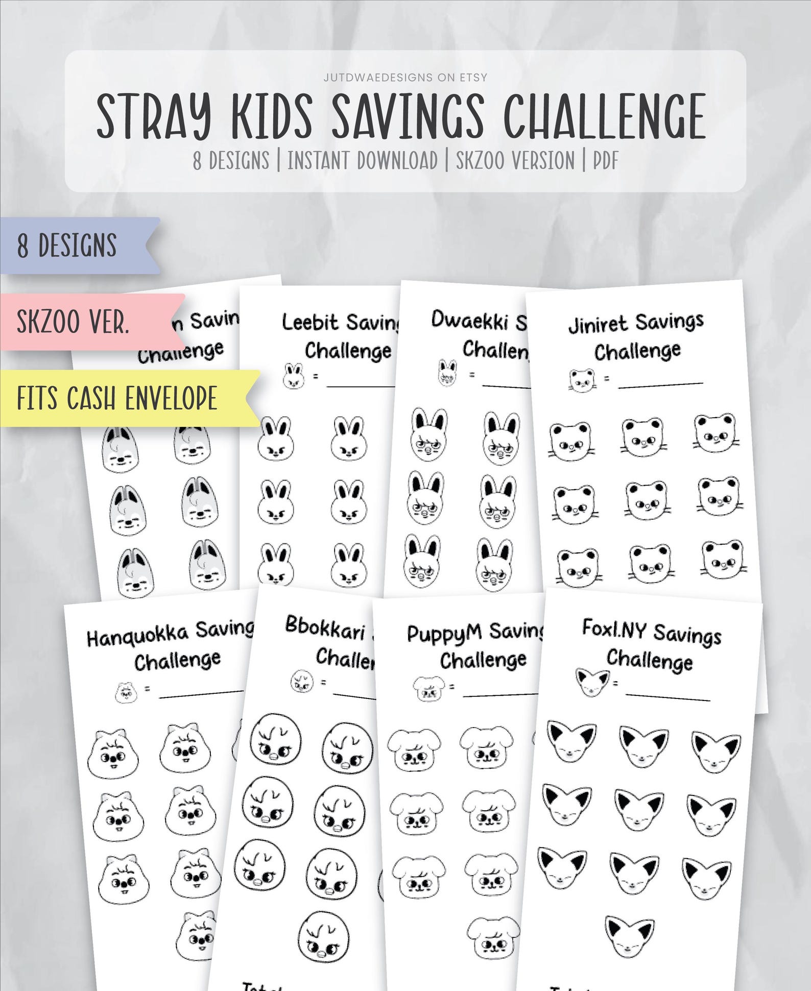 Stray Kids SKZOO Cash Envelope Savings Challenge Insert Printable ...