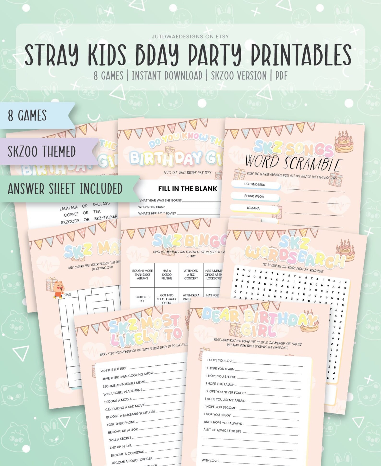 Stray Kids Birthday Party Games: SKZOO Theme (digital Download) - Etsy