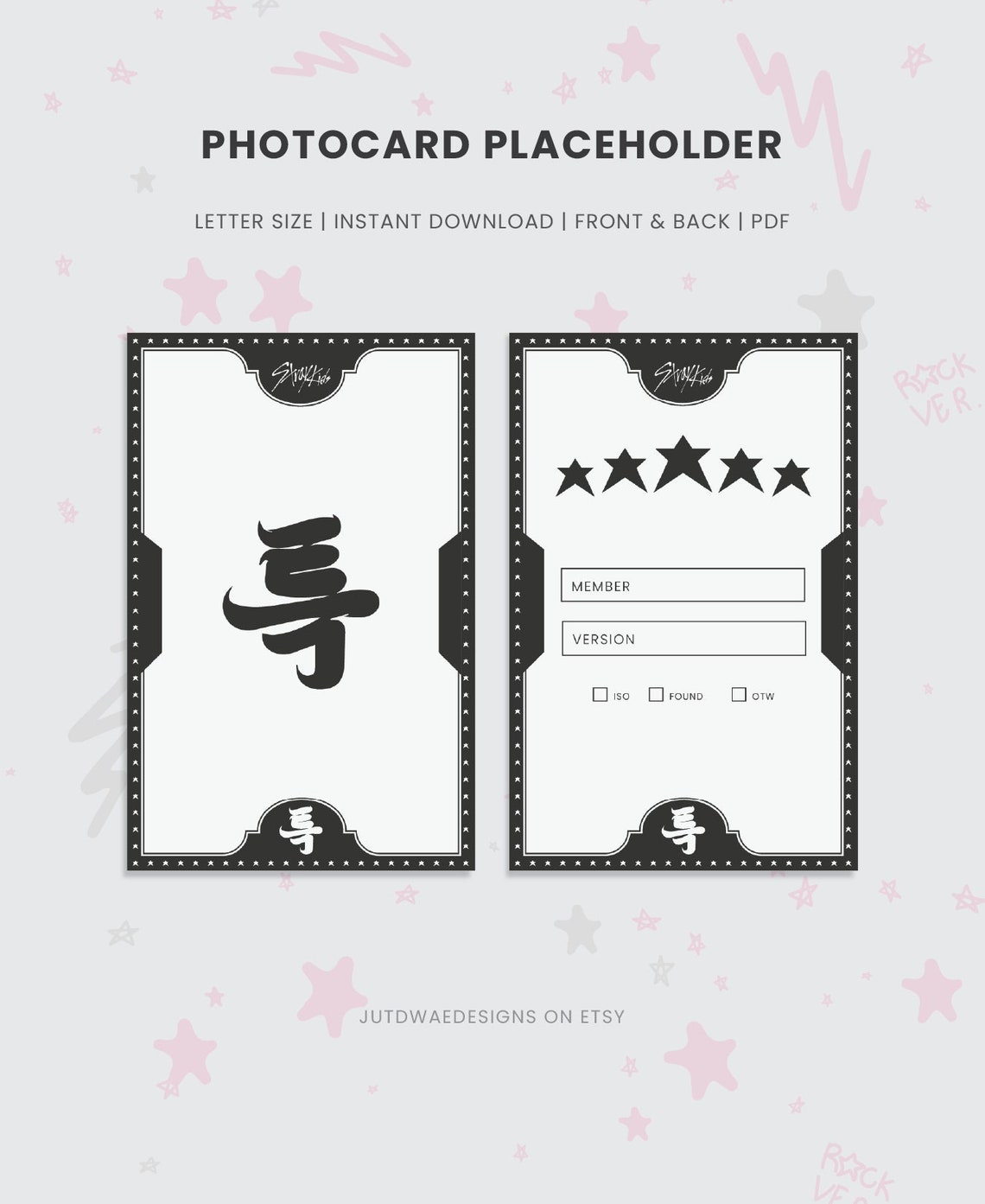 Stray Kids Five Star Photocard Placeholder Binder Filler SKZ Pc Kpop ...