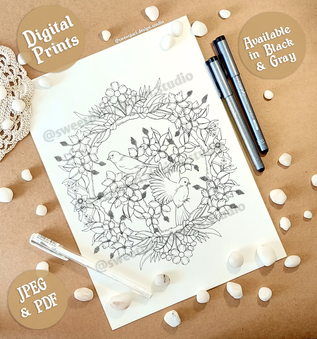 Floral Bird Mandala | Printable and Digital Downloads | Adult Coloring ...