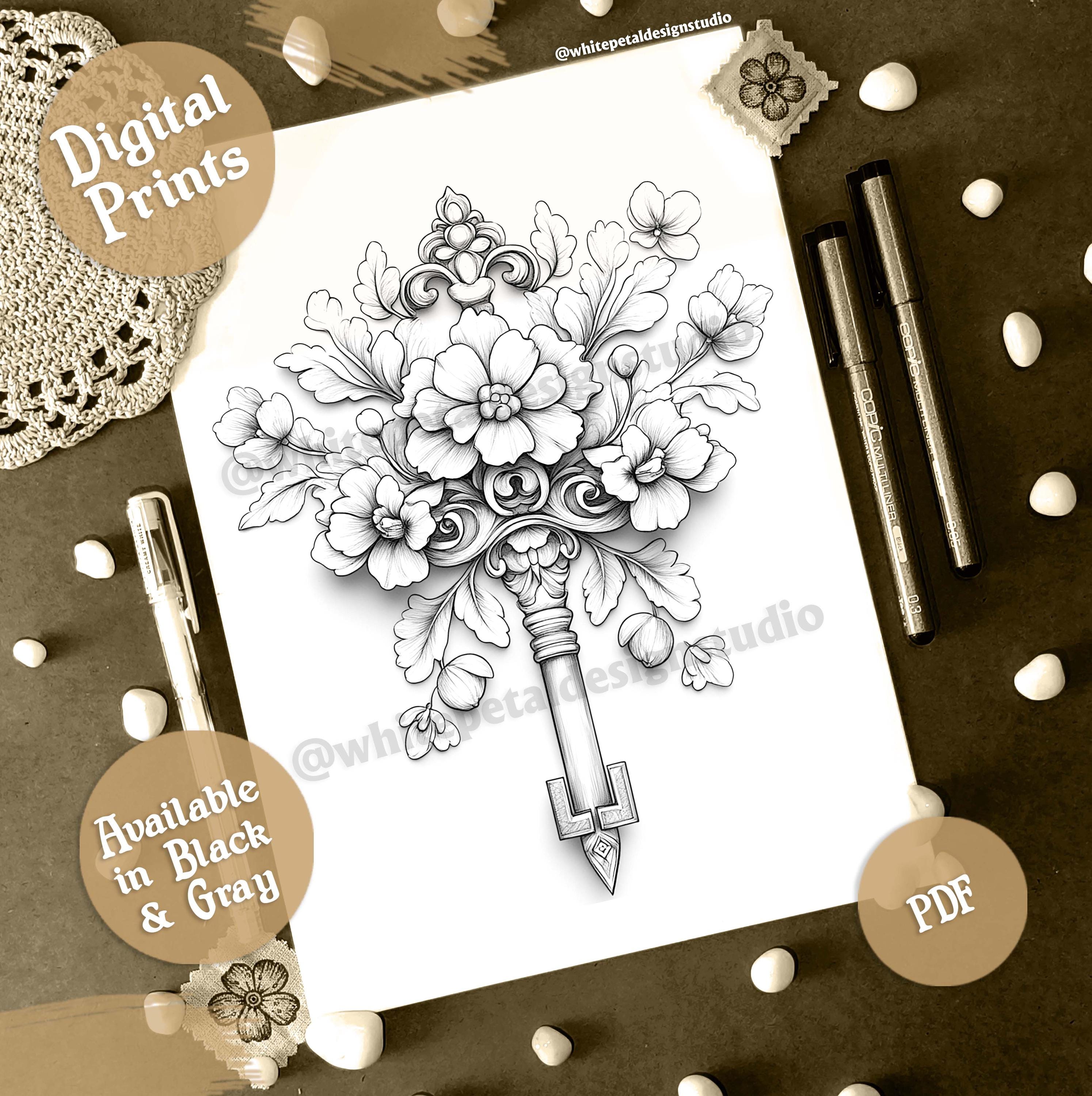 25 Vintage Keys With Floral Elements | Instant Digital Download | A4 ...