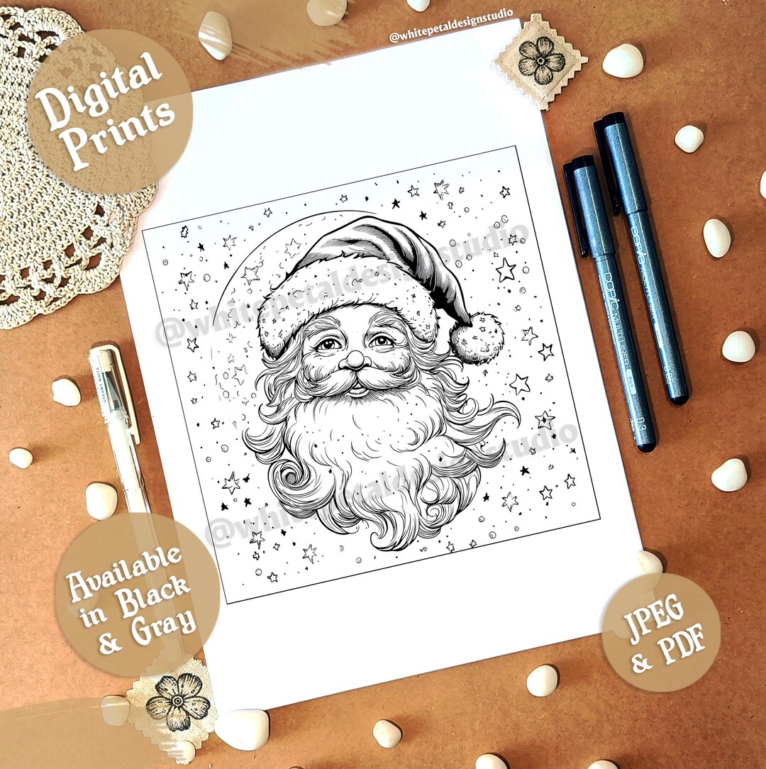 5 Santa Claus Coloring Pages | Instant Digital Download | JPEG & PDF - Etsy