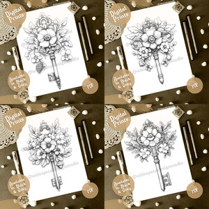 25 Vintage Keys With Floral Elements | Instant Digital Download | A4 ...