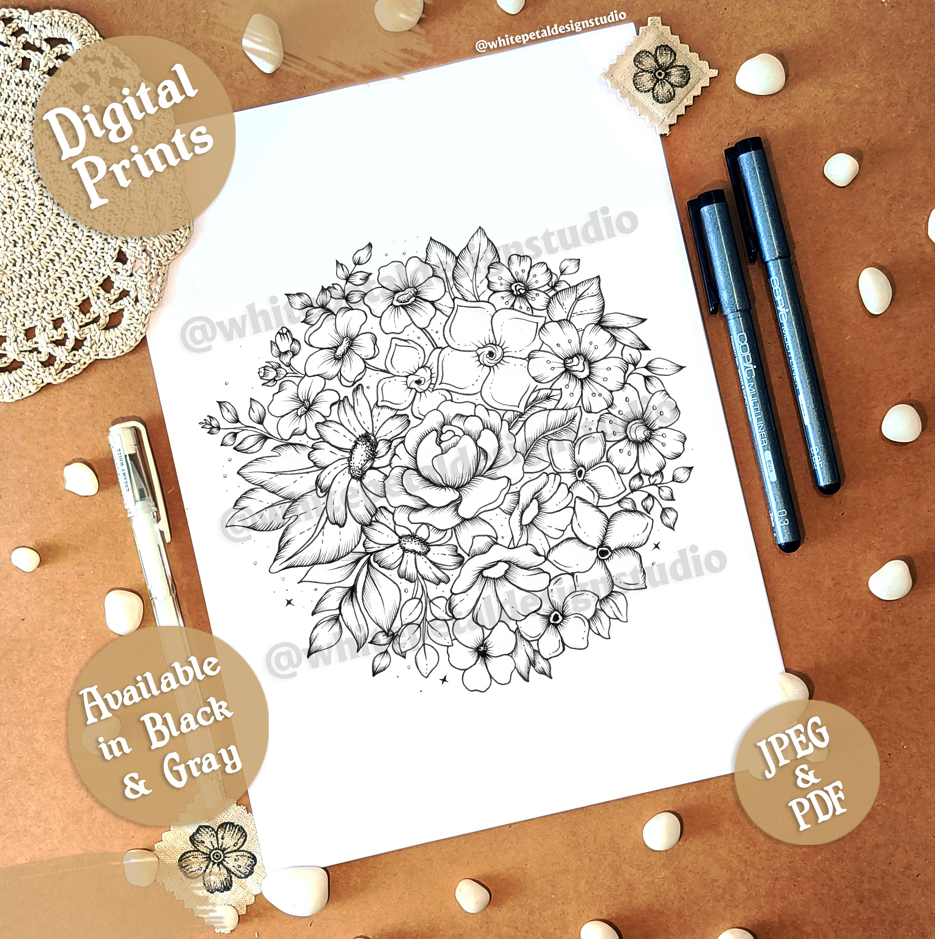 Floral Wreath | Colouring Page | Instant Digital Download | Set of 2 ...