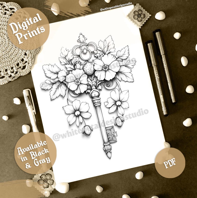 25 Vintage Keys With Floral Elements | Instant Digital Download | A4 ...