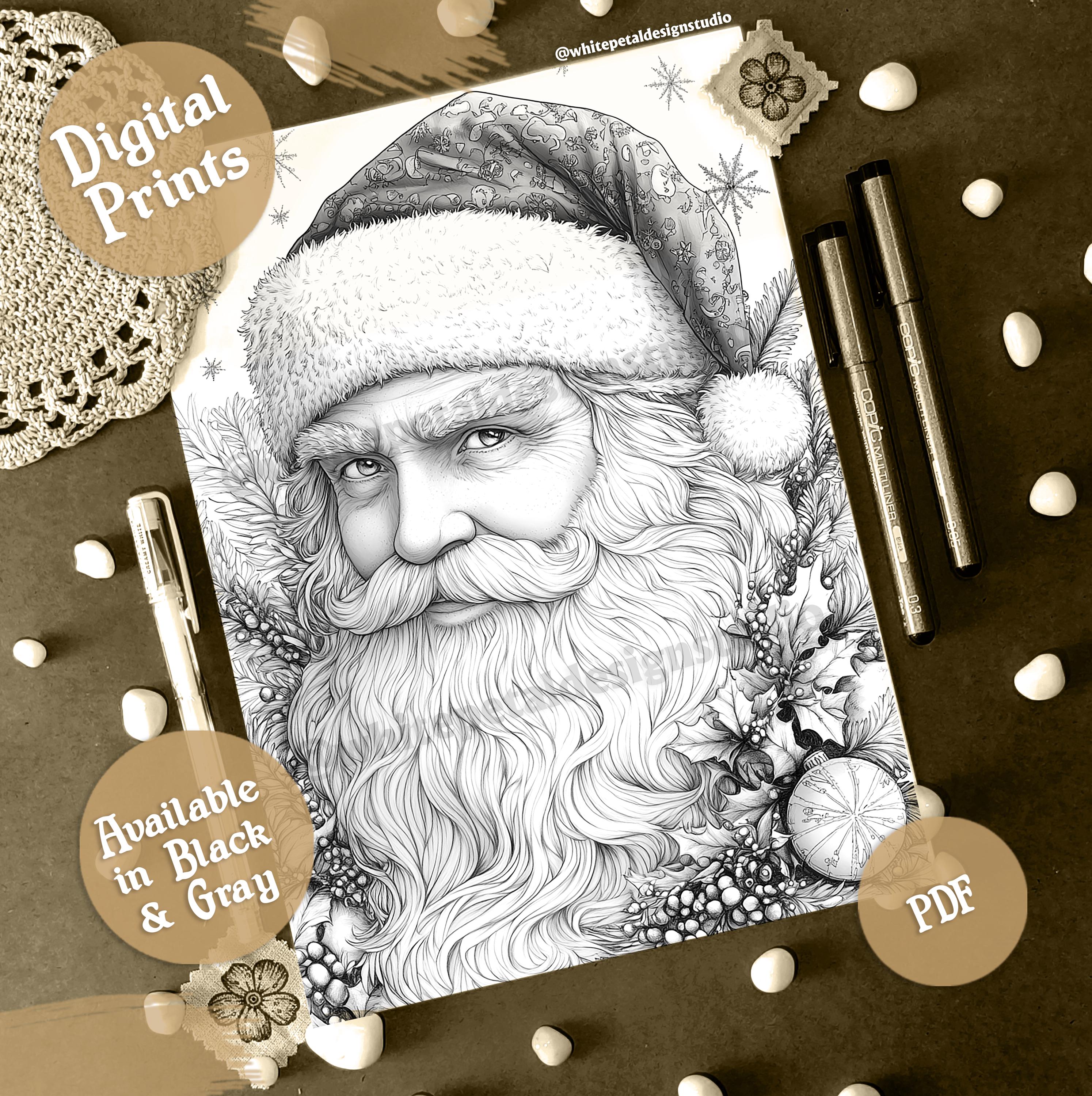 5 Christmas Santa Claus Colouring Pages Volume1 | Instant Digital ...