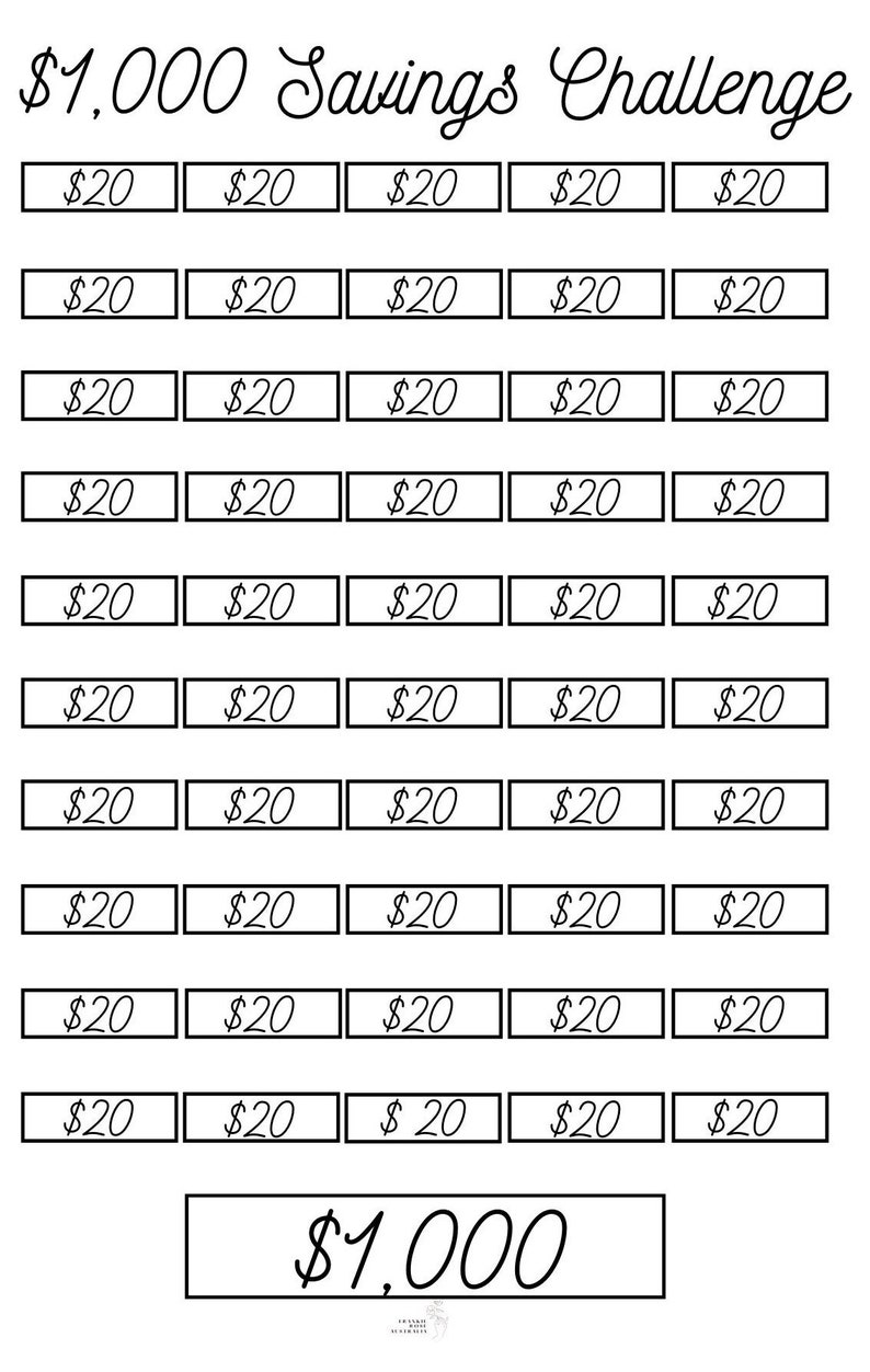 Minimalist 1000 Savings Challenge - Etsy