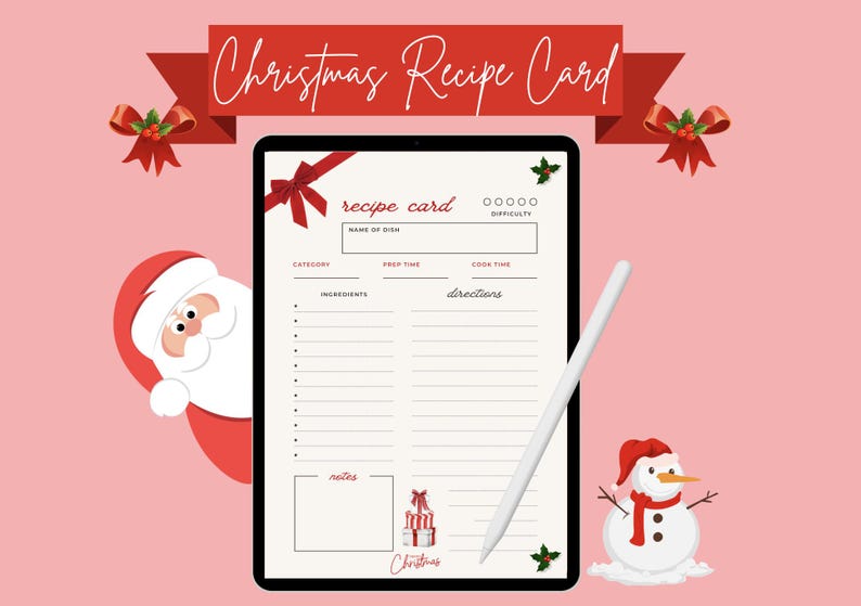 Christmas Recipe Card Printable Holiday Recipe Template - Etsy