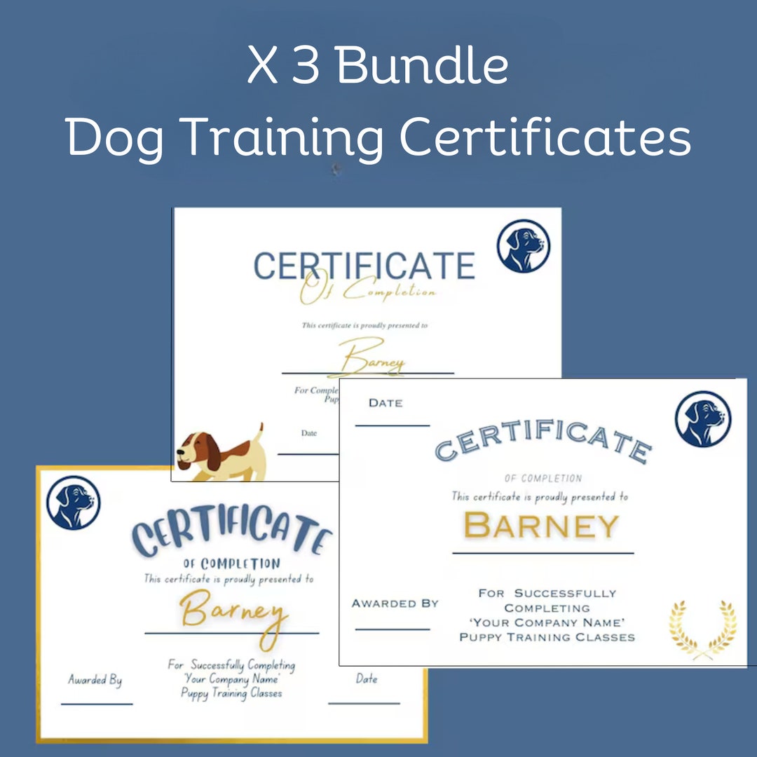 Dog Training Business Certificate of Completion Dog Trainer Obedience ...