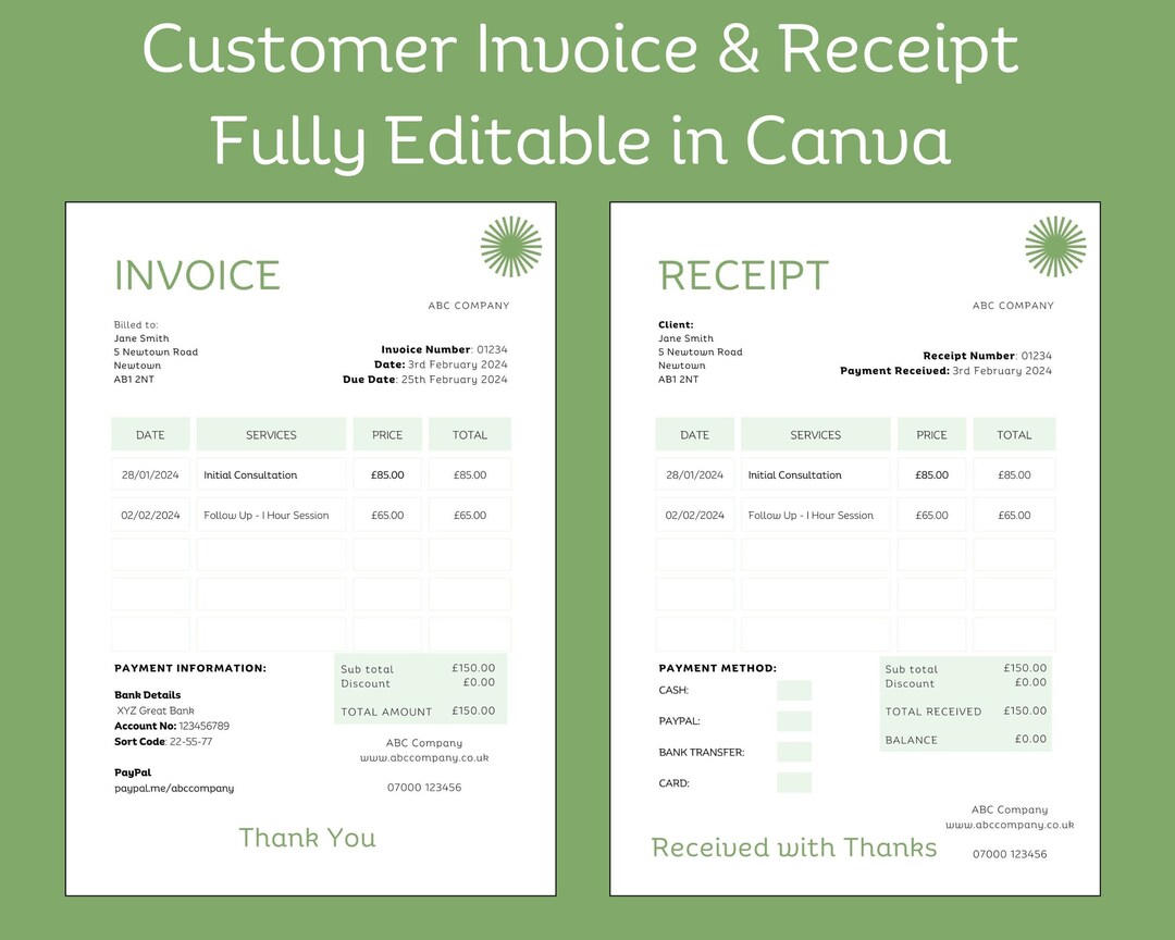 Invoice & Receipt Template: Simple Design for Small Business Canva ...