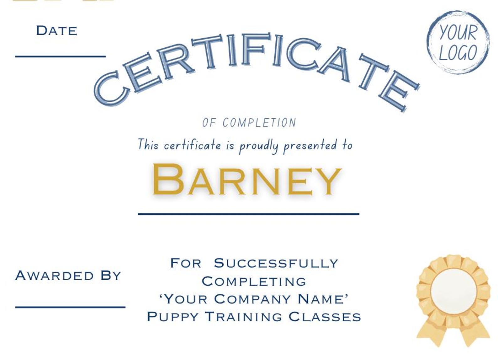 Dog Training Certificate Templates: Editable Canva Design (digital ...