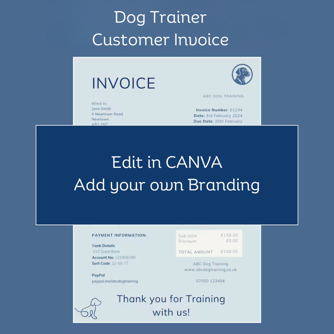 Invoice Template Dog Training Invoice Pet Business Template Invoicing ...