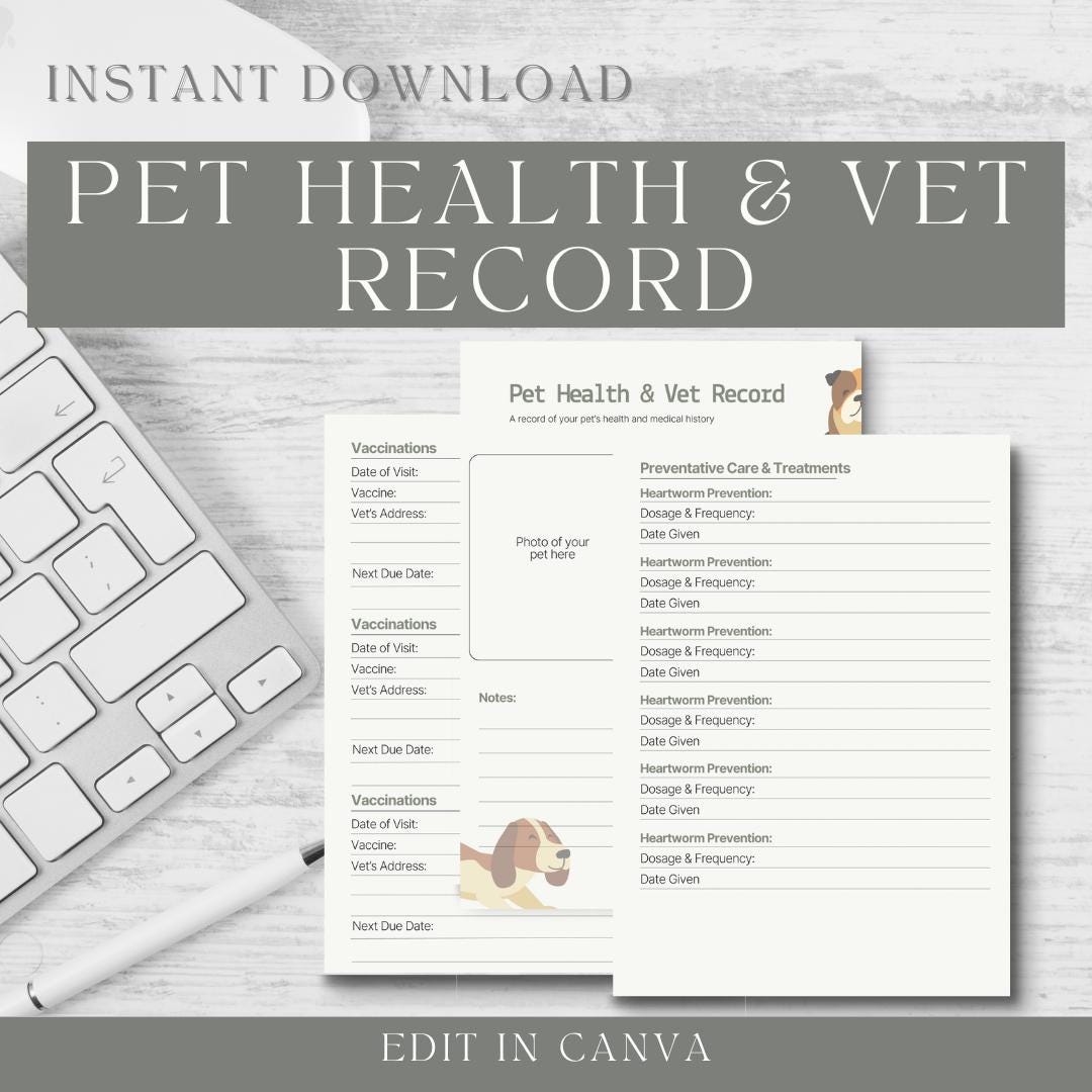 Pet Health Vet Visits Record and Tracker for Dogs Veterinary Visits ...