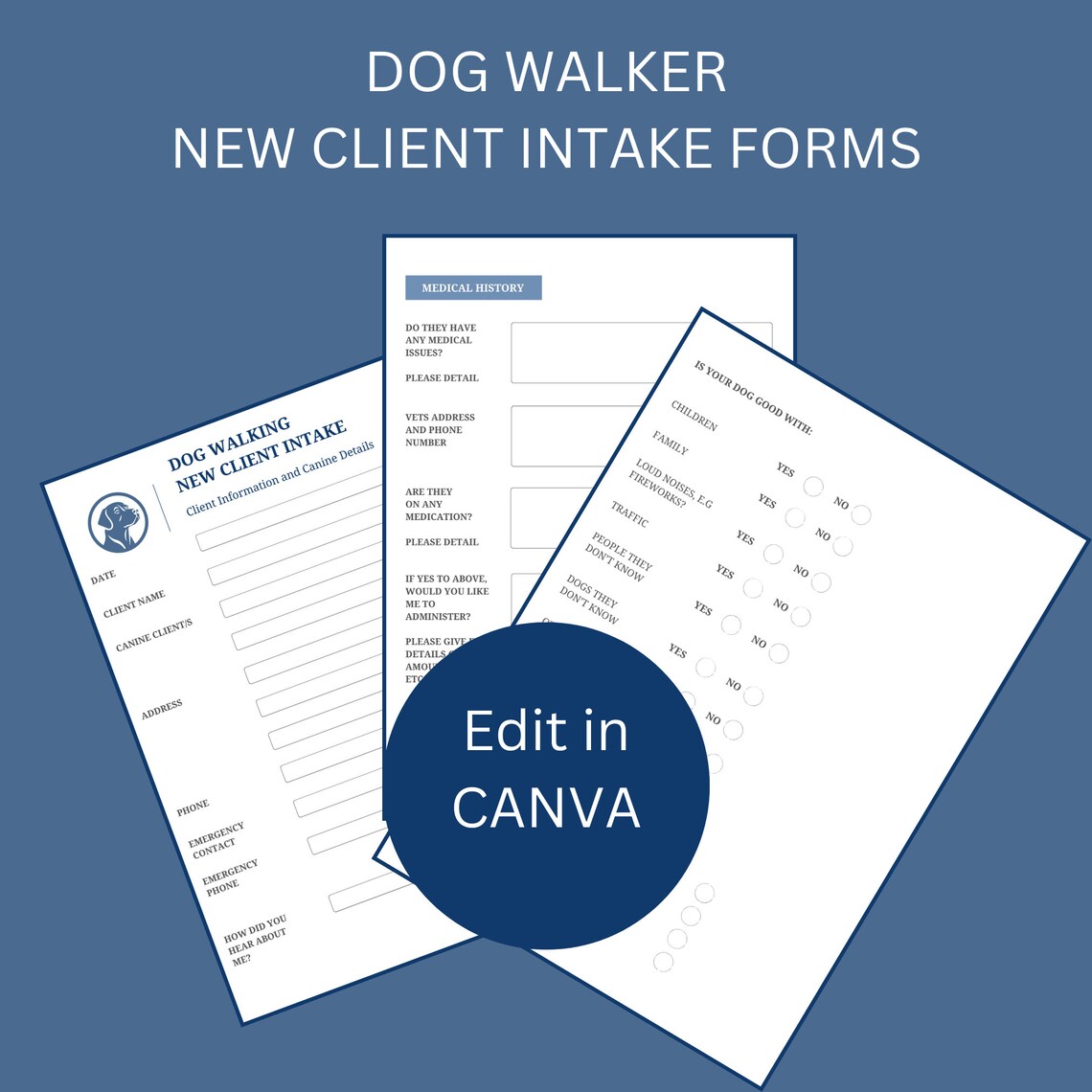 Dog Walker Client Intake Form Template: Editable Canva Forms (digital ...