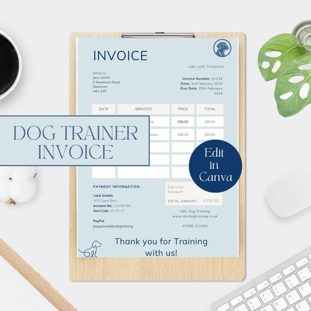 Invoice Template Dog Training Invoice Pet Business Template Invoicing ...