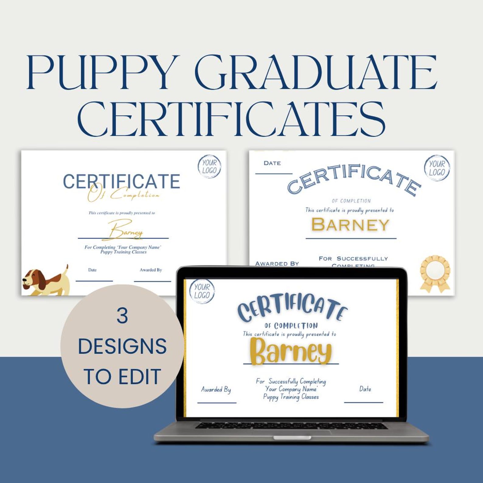 Dog Training Certificate Templates: Editable Canva Design (digital ...