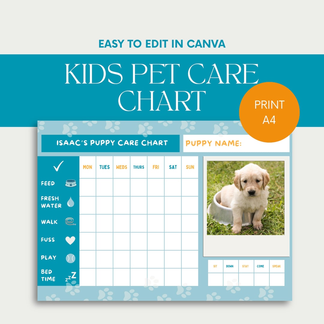 Editable Pet Care Chart for Kids New Puppy Printable Daily Pet Care ...