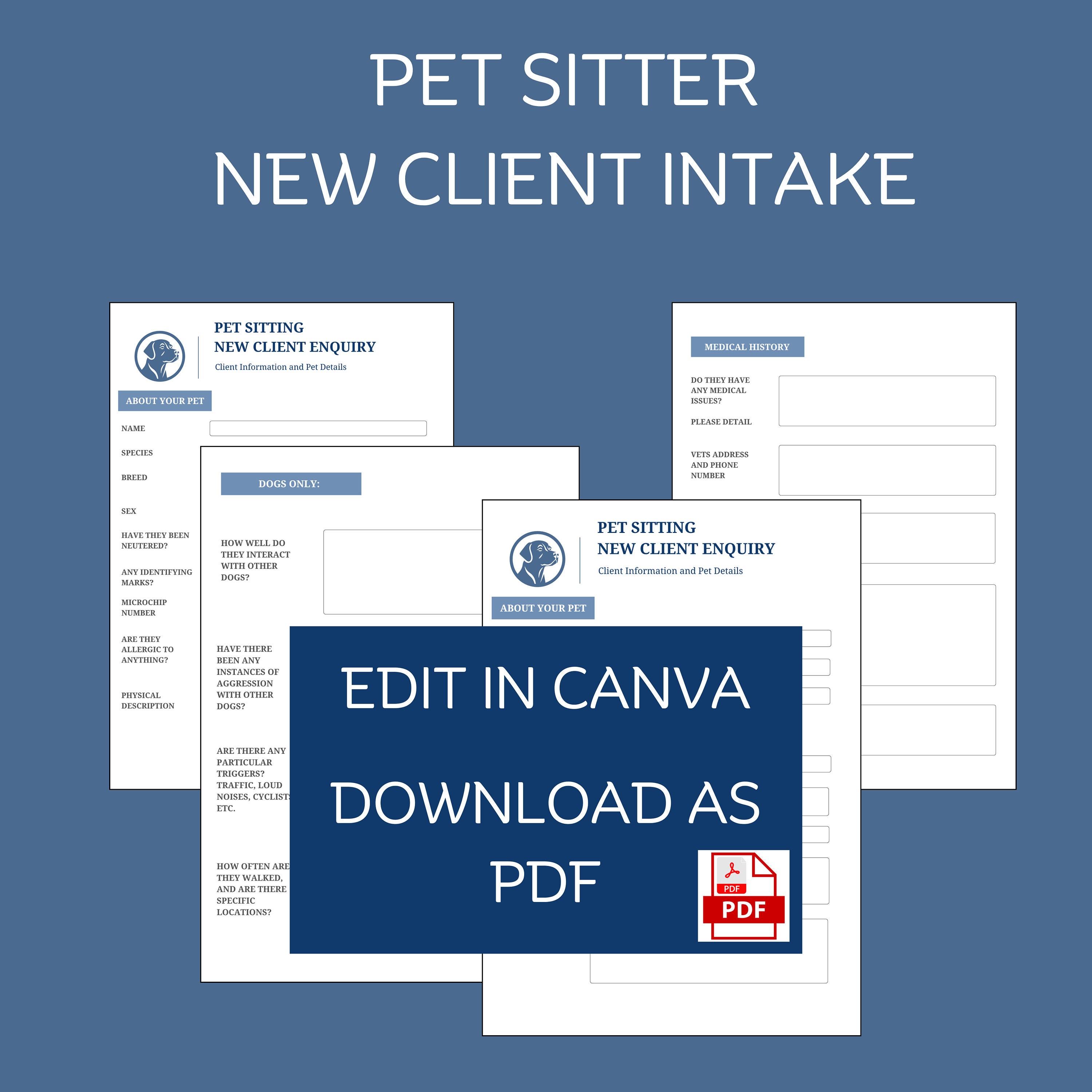 Pet Sitter Client Intake Form Template: Dog & Cat Business (canva ...