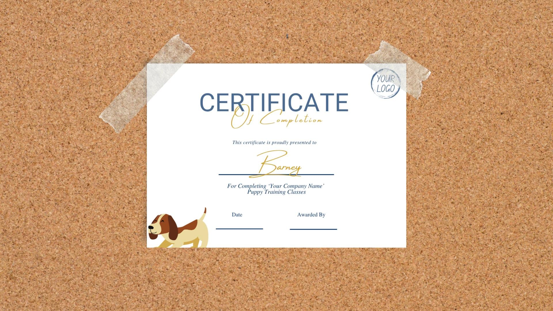 Dog Training Certificate Templates: Editable Canva Design (digital ...