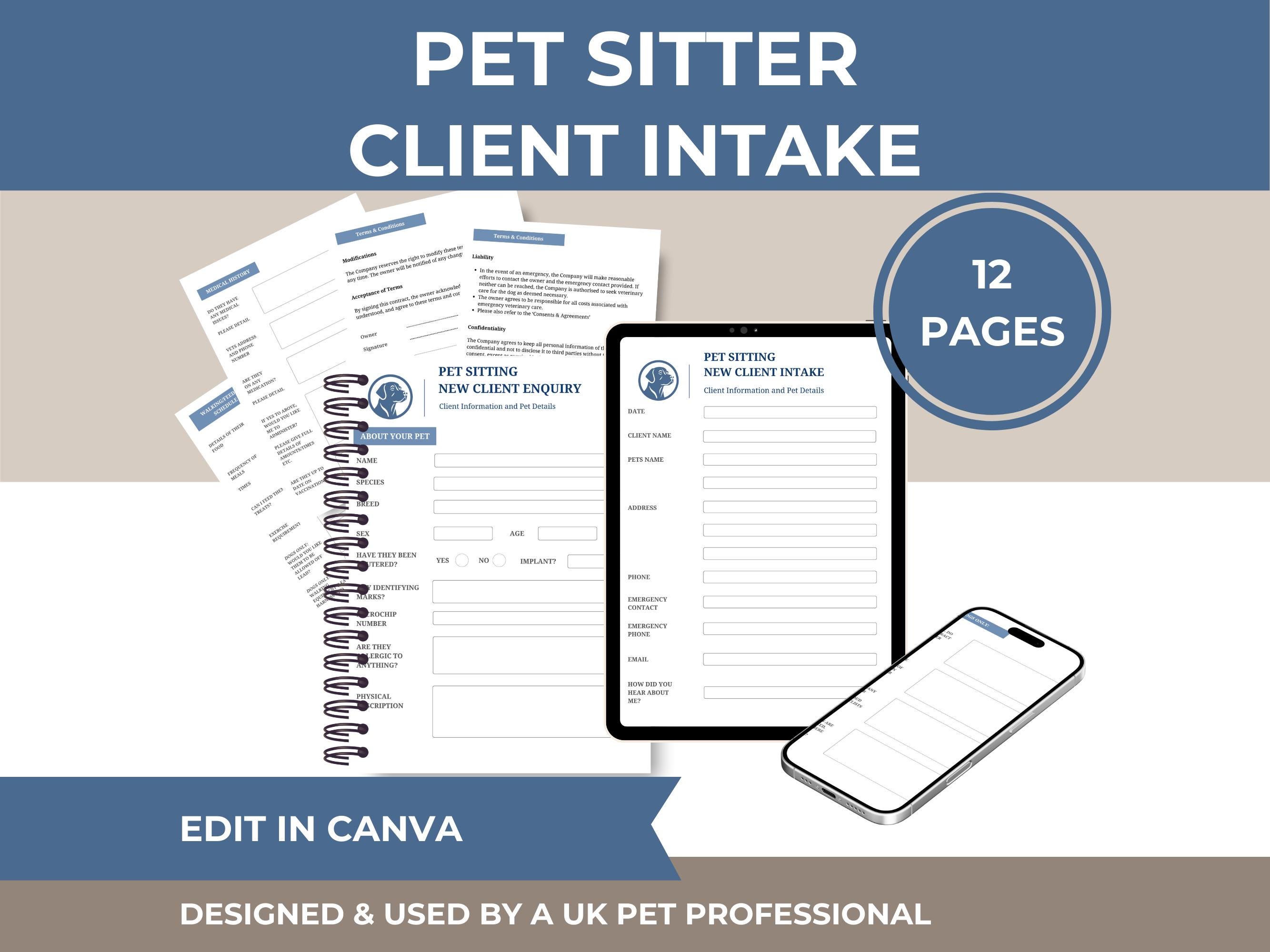 Pet Sitter Client Intake Form Template: Dog & Cat Business (canva ...