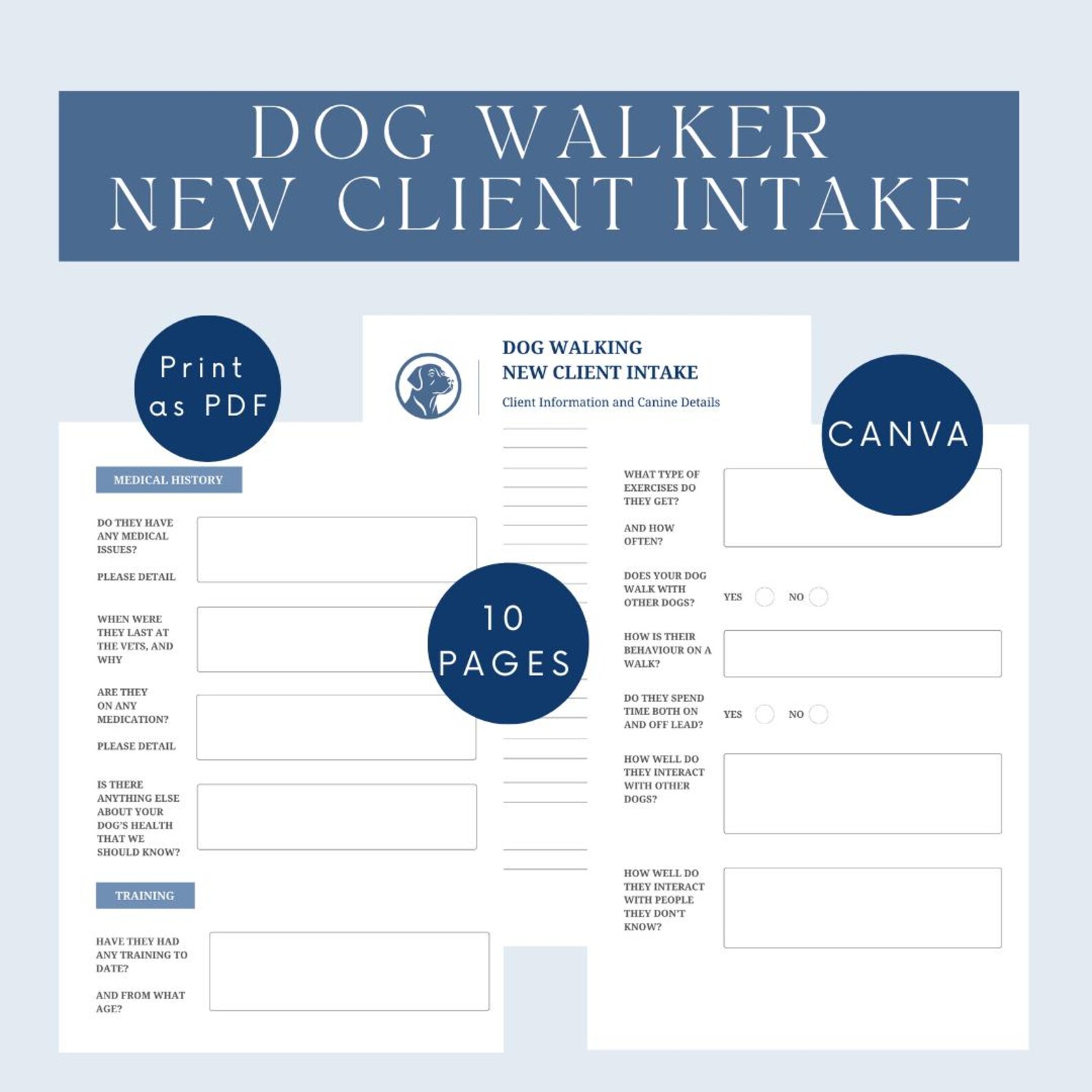 Dog Walker Client Welcome Pack & Intake Forms: Canva Templates (digital ...