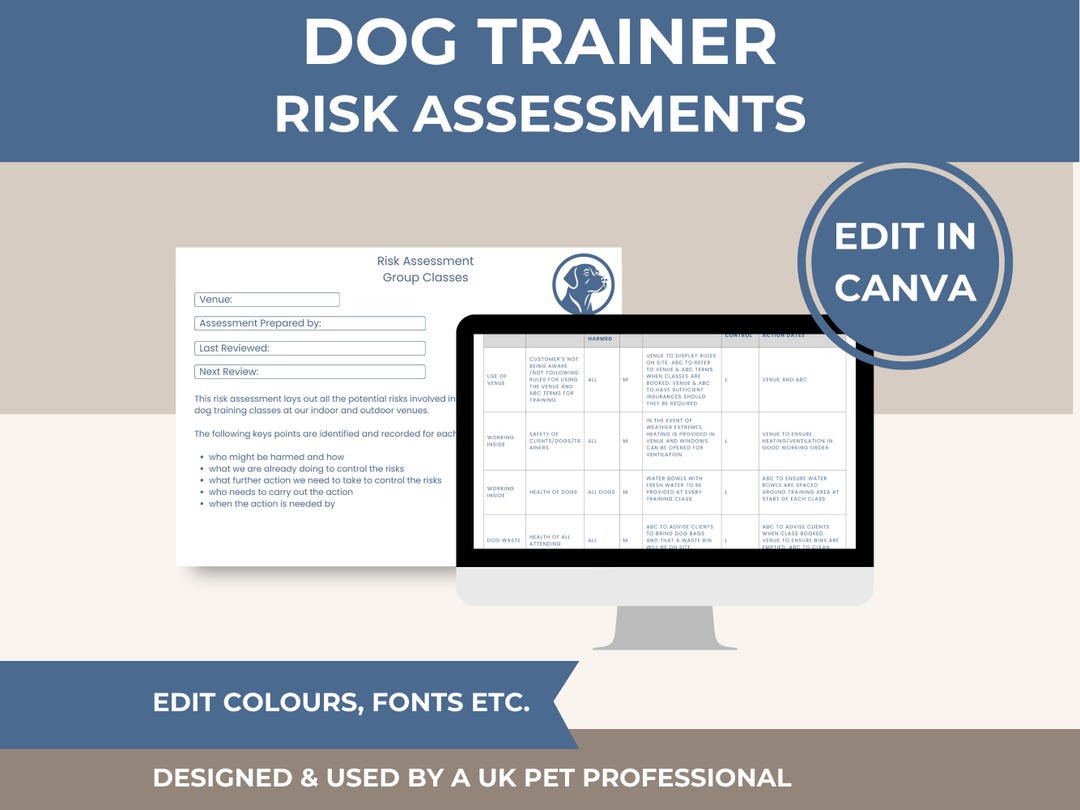 Dog Training Business Risk Assessment Template: Editable Canva Form ...