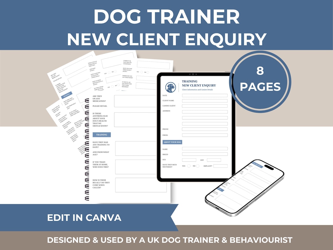 Dog Training Client Intake Form: Behavior Cases (canva & PDF Template ...