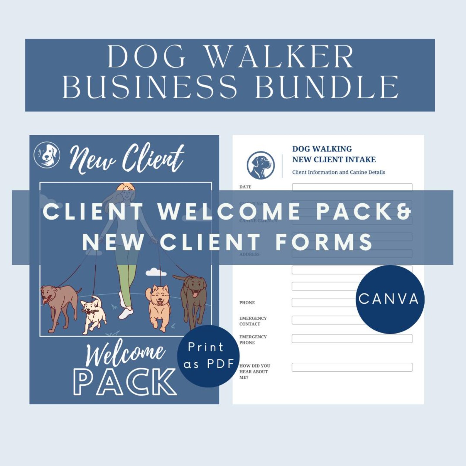 Dog Walker Client Welcome Pack & Intake Forms: Canva Templates (digital ...