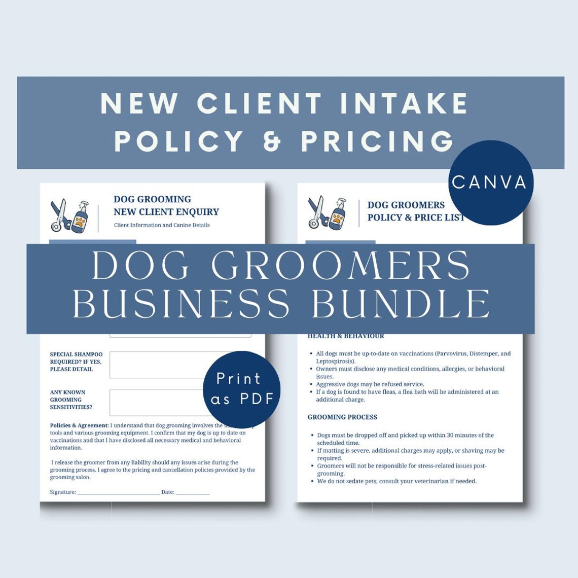 Dog Grooming Client Intake Form Template: Business Contract & Price ...