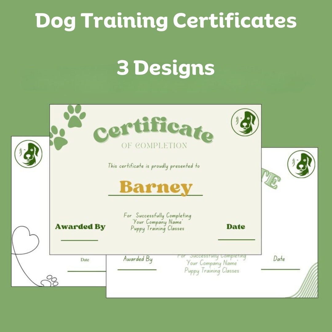 Dog Trainer Certificate of Completion Dog Training Obedience Classes 3 ...