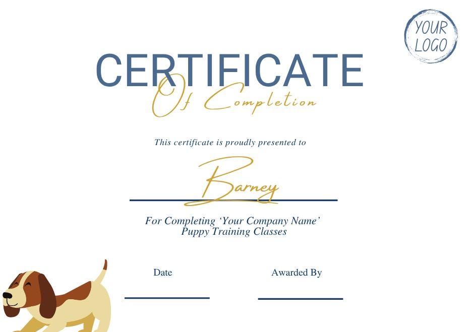 Dog Training Certificate Templates: Editable Canva Design (digital ...