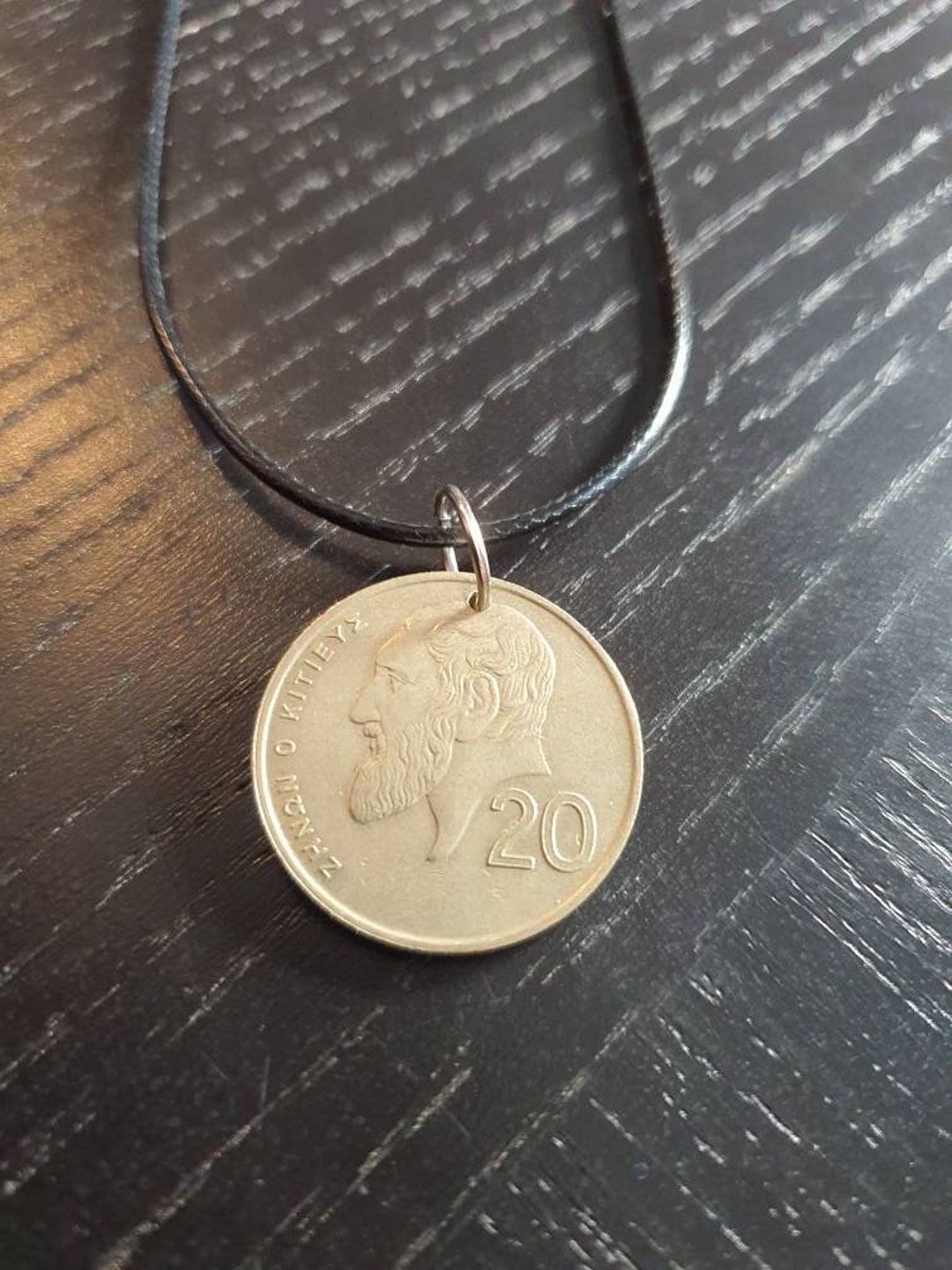 Necklace Vintage Old Coin Cyprus 20 Cents 45 50 Cm Leather - Etsy