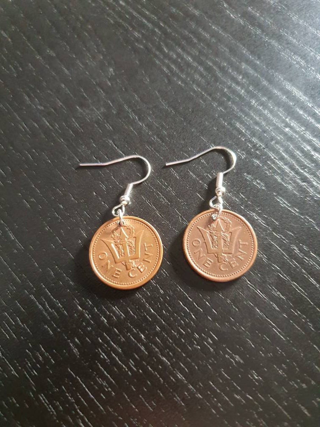 Earrings Coin Barbados 1 Cent Trident From Real Coins - Etsy