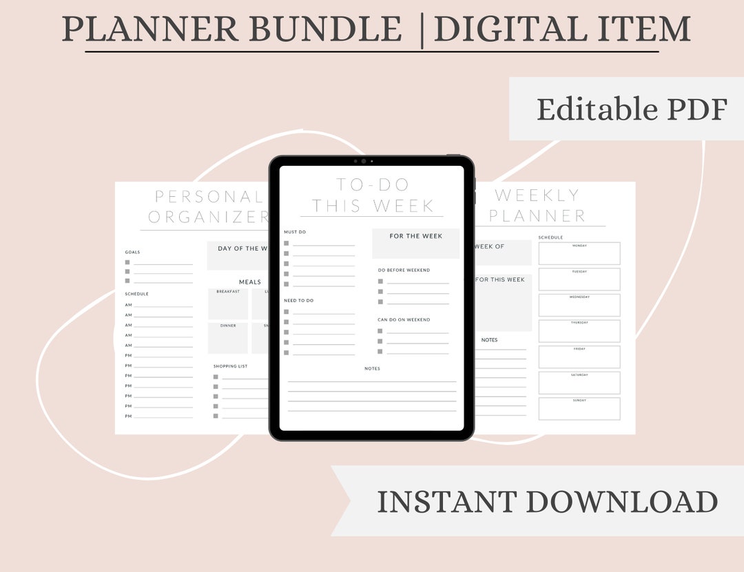Editable Planner Bundle, PDF File, Fillable, Printable, Daily Planner ...