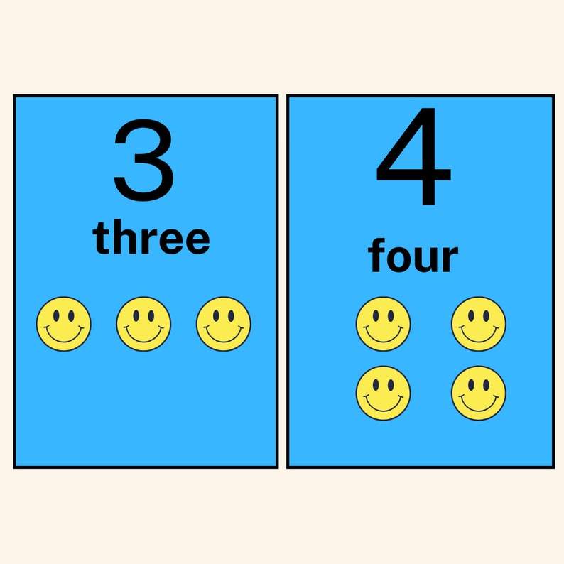Happy Colorful Number Flashcards - Etsy