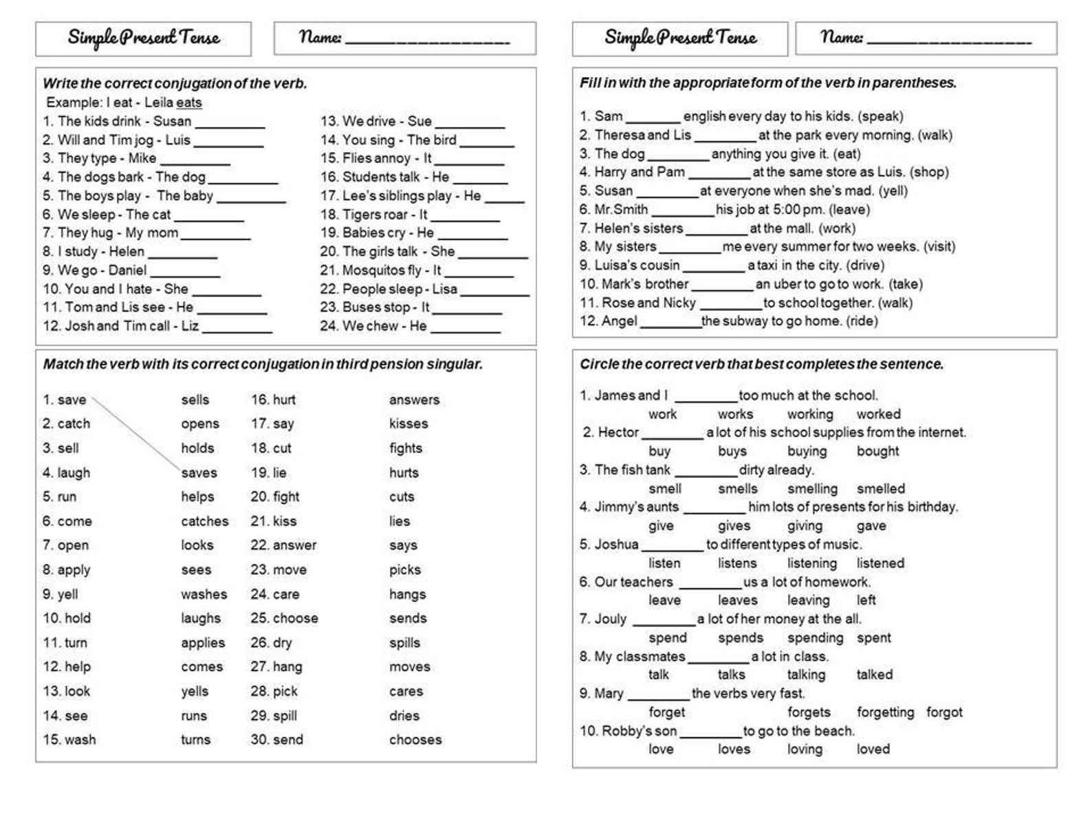 Simple Present Tense Practice Printable - Etsy