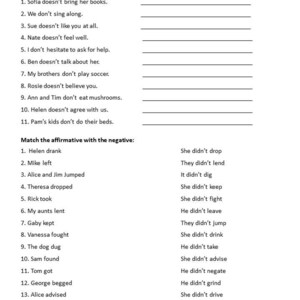 Simple Past Negative Practice Printable - Etsy Canada