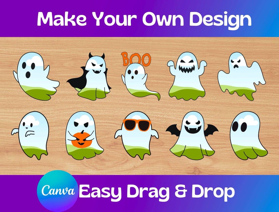 Fill Your Own Canva Template Frames, Halloween Ghosts Canva Frames ...