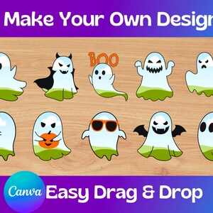 Fill Your Own Canva Template Frames, Halloween Ghosts Canva Frames ...