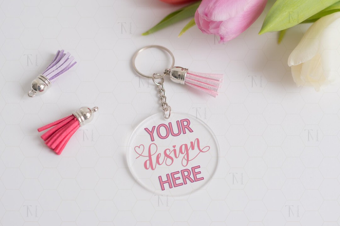 Round Acrylic Keychain Mockup, Circle Keychain Digital Mockup, Blank ...