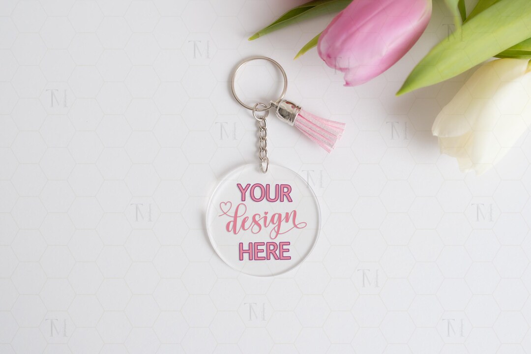 Round Acrylic Keychain Mockup, Clear Circle Keychain Mockup, Blank ...