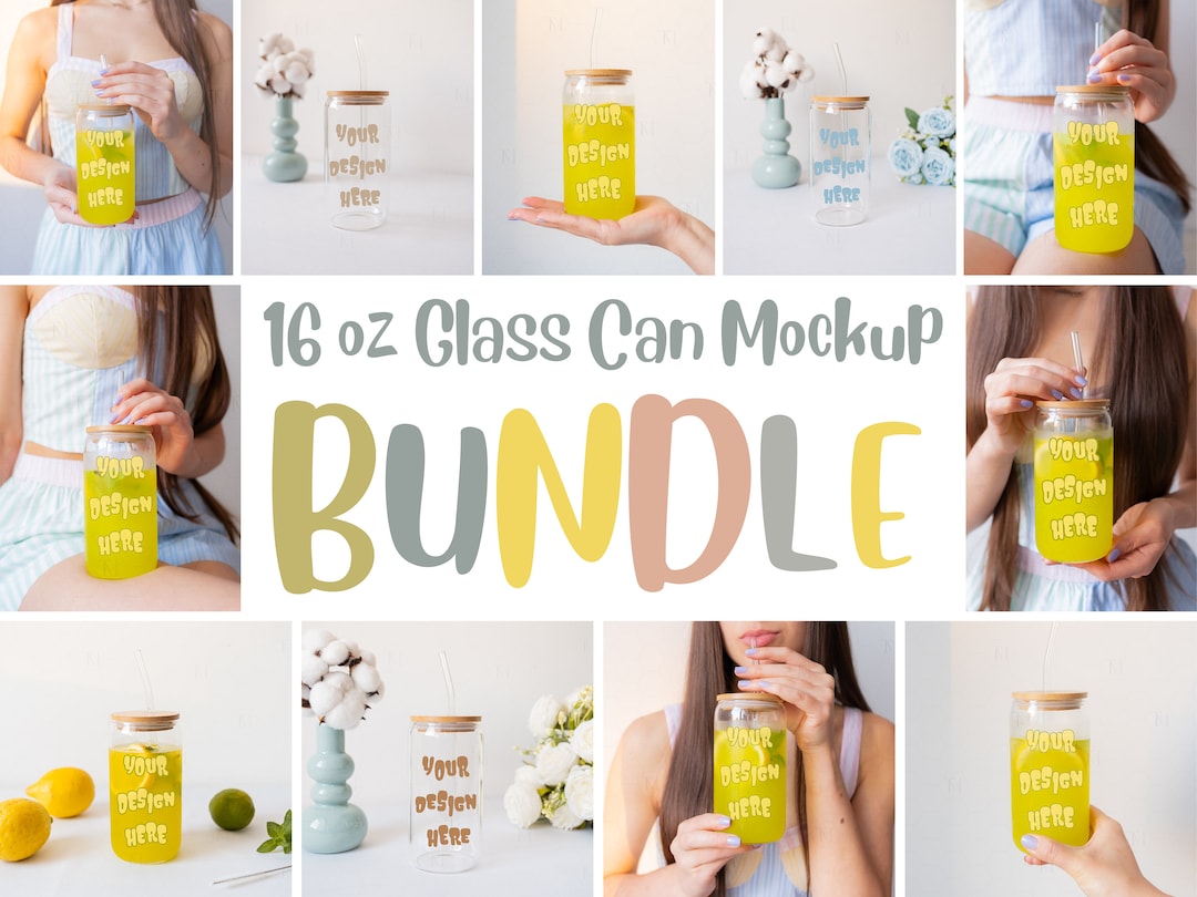 16 Oz Glass Can Mockup Bundle, Printify Sipper Glass Mockup, Libbey ...