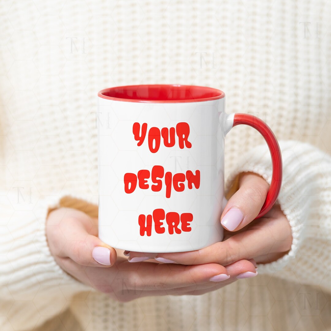 Red Handle Mug Mockup, White Coffee Mug Mockup, 11oz Mug Mockup, White ...