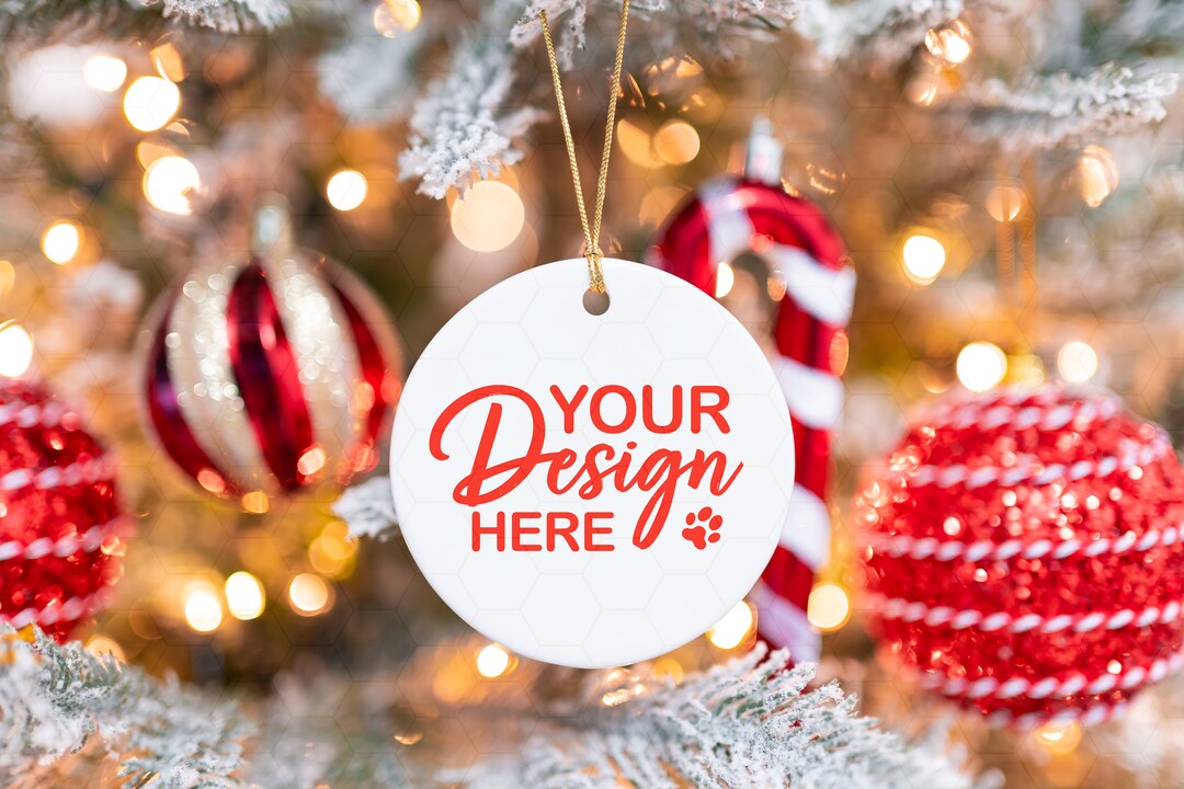 Christmas Ornament Mockup, Round White Ceramic Ornament, Dye ...
