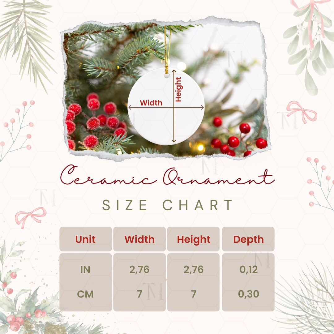 Ceramic Ornament Size Chart, Printify Ornament Mockup, Christmas ...