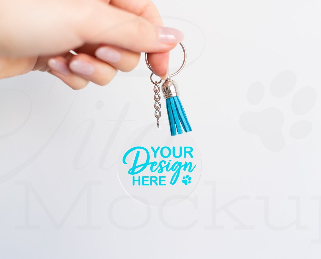 Acrylic Keychain Mockup in Hand, Keyring Mockup, Clear Acrylic Mockup ...