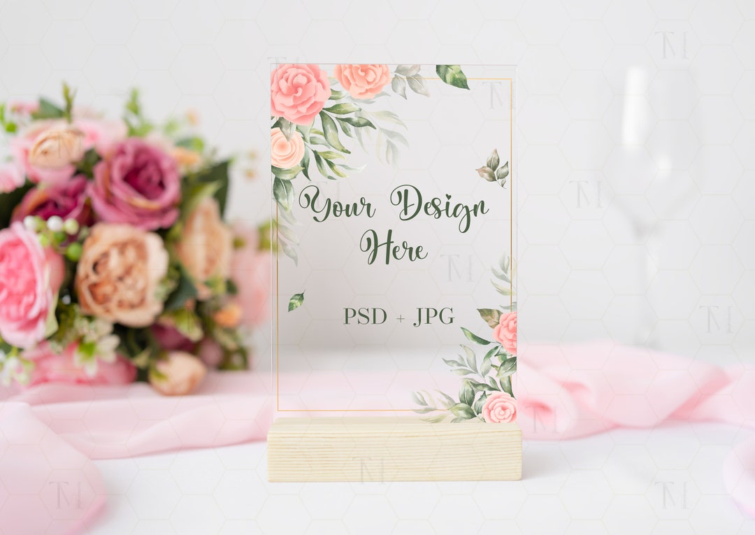 PSD Acrylic Table Sign Mockup, Acrylic Table Number Sign Mockup ...