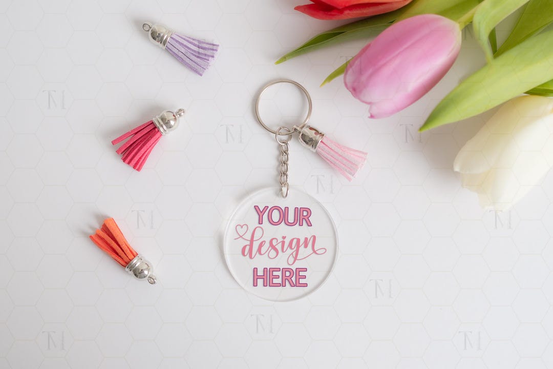 Round Acrylic Keychain Mockup, Clear Circle Keychain for Sublimation ...