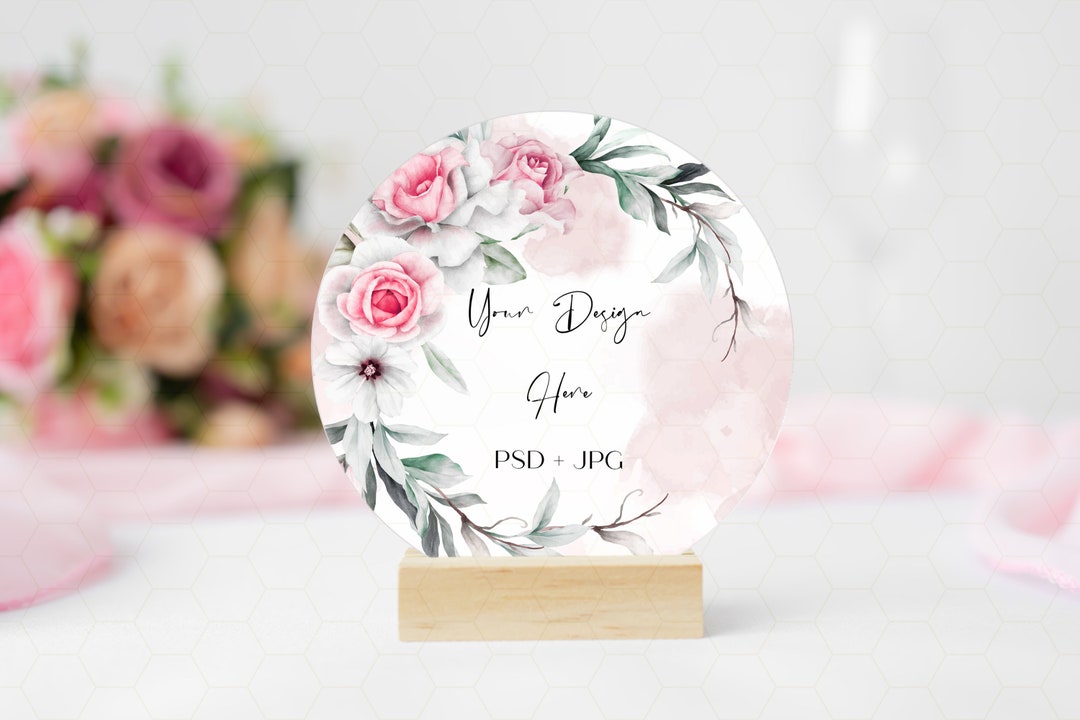 PSD Round Acrylic Table Sign Mockup, Acrylic Table Number Sign Mockup ...